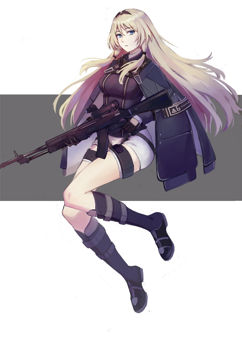 Safebooru - 1girl an-94 (girls frontline) assault rifle bangs black gloves blonde hair blue eyes ...