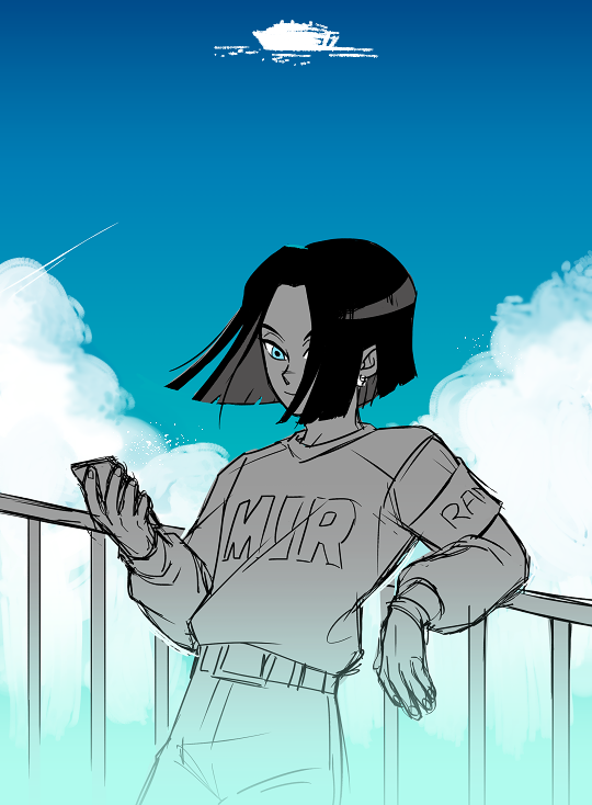Safebooru - 1boy android 17 belt black hair blue eyes cellphone clouds ...