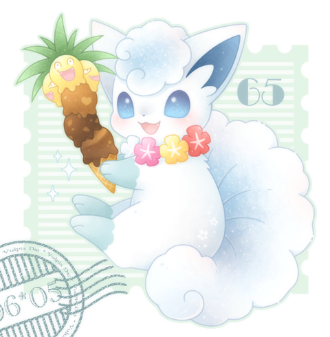 Safebooru - :3 :d alola form alolan exeggutor alolan vulpix blue eyes ...