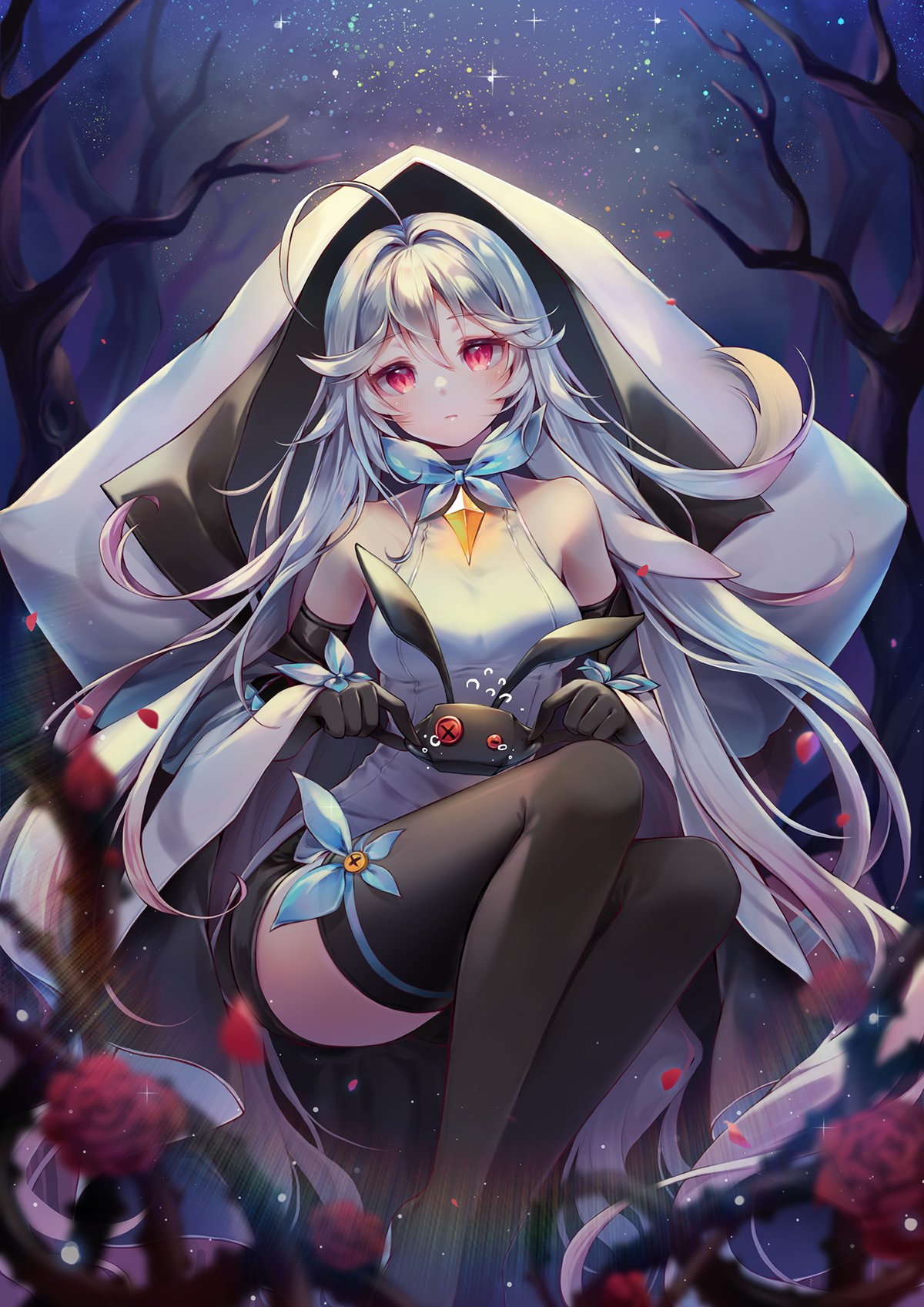 Safebooru - 1girl absurdly long hair ahoge ankle boots arm at side asymmetrical gloves ...