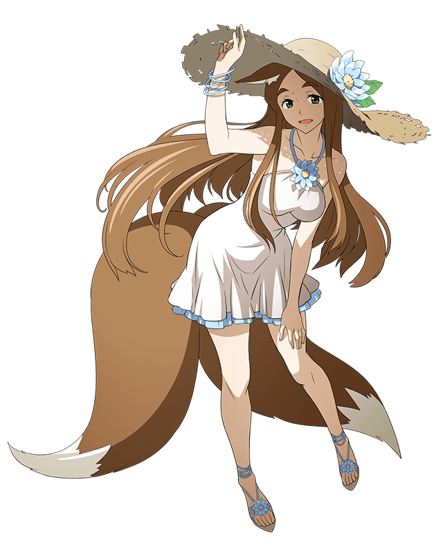 Safebooru - 1girl animal ears arm up blue flower bracelet brown hair collarbone dress floating ...