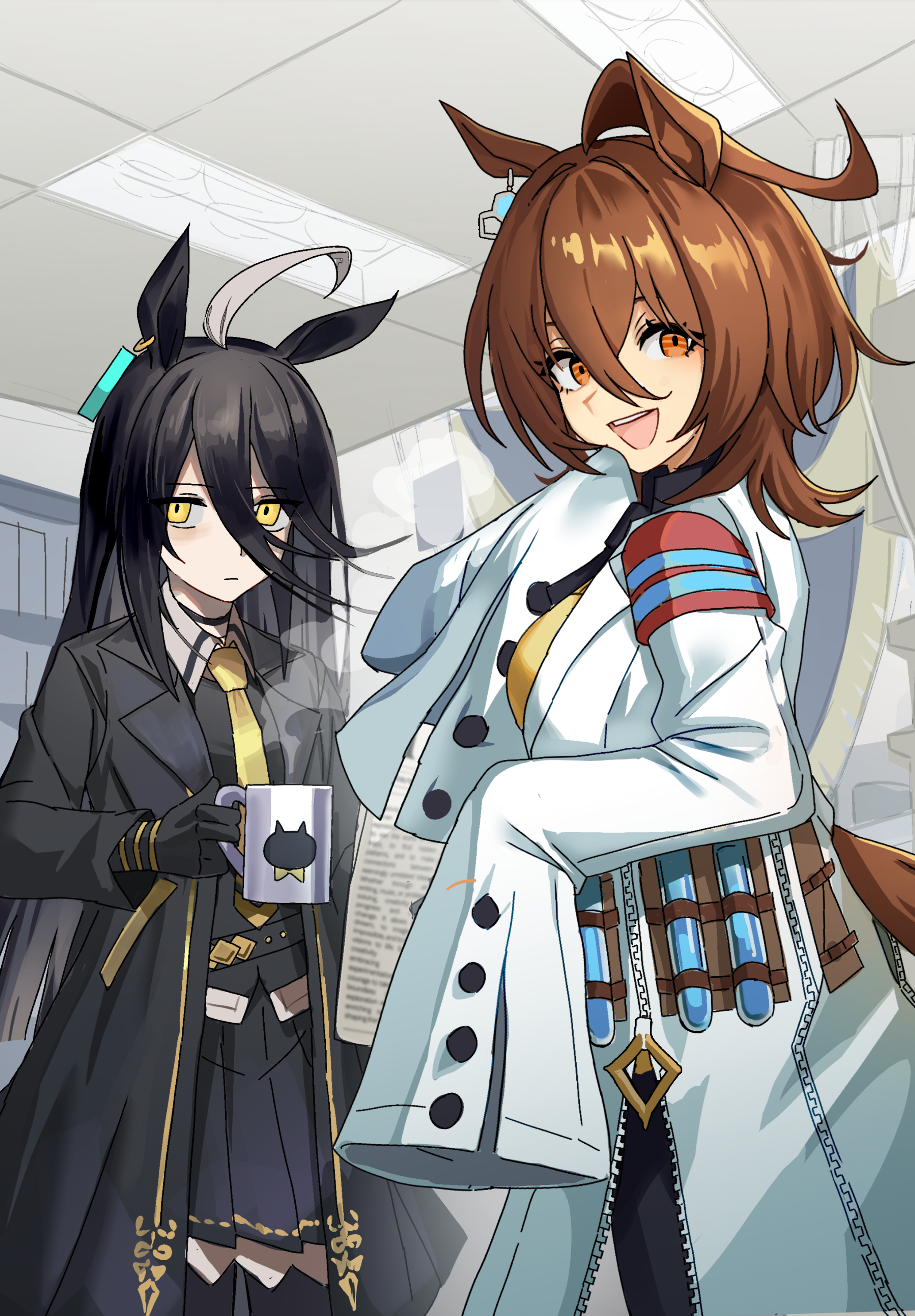 Safebooru - 2girls absurdres agnes tachyon (umamusume) ahoge animal ears black choker black coat ...