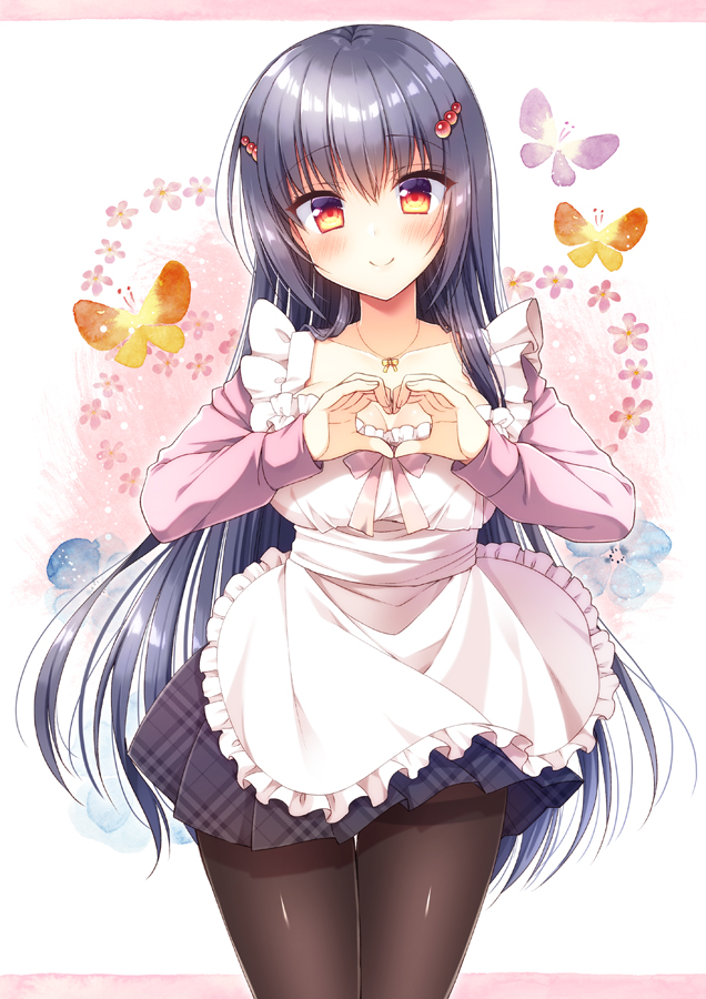 Safebooru - 1girl aoshima kanae apron bangs black hair black legwear blue skirt blush breasts ...