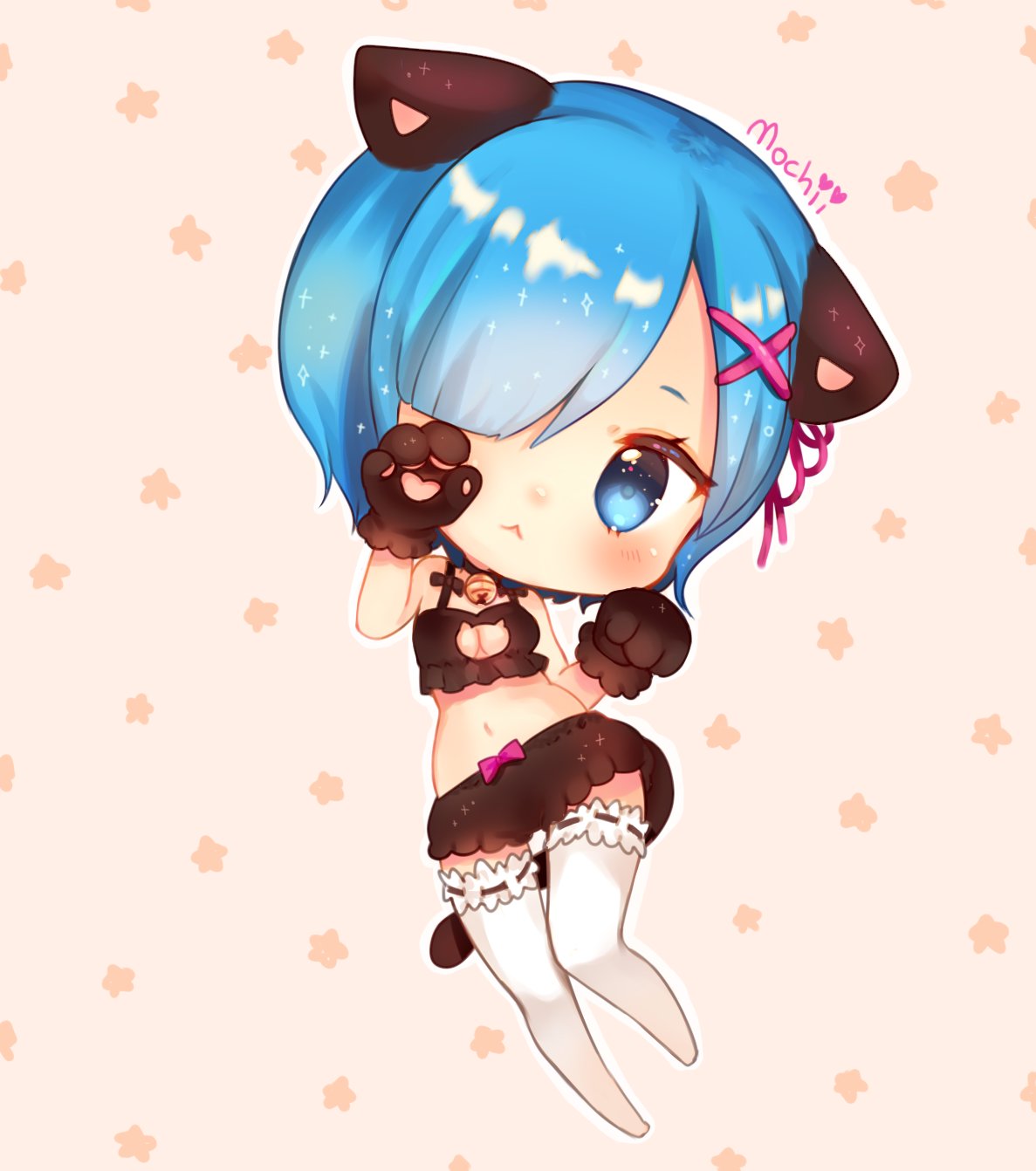 Safebooru - 1girl animal ears bare shoulders bell bell choker black choker black skirt blue eyes ...