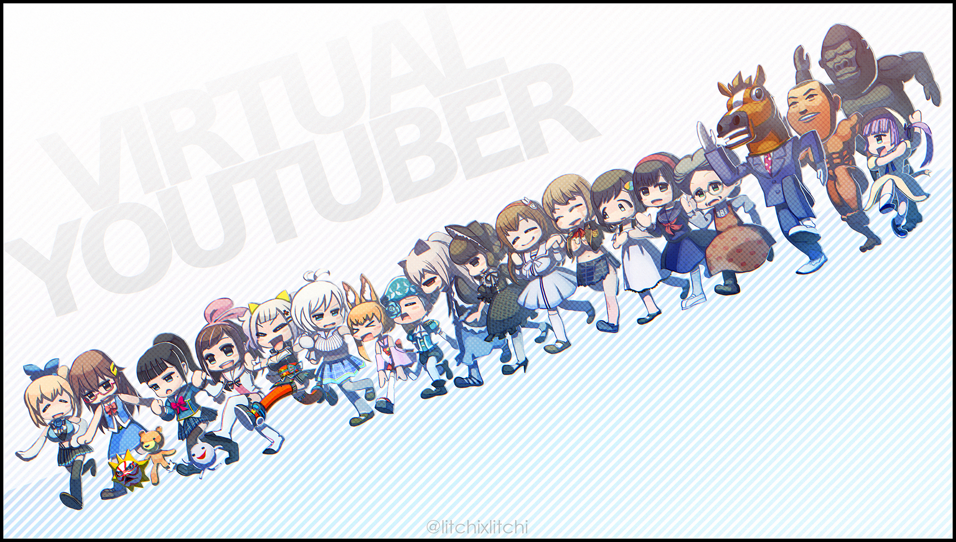 Safebooru - 5boys 6+girls ahoge animal ears aoi ch. bacharu (youtube) black hair blonde hair ...