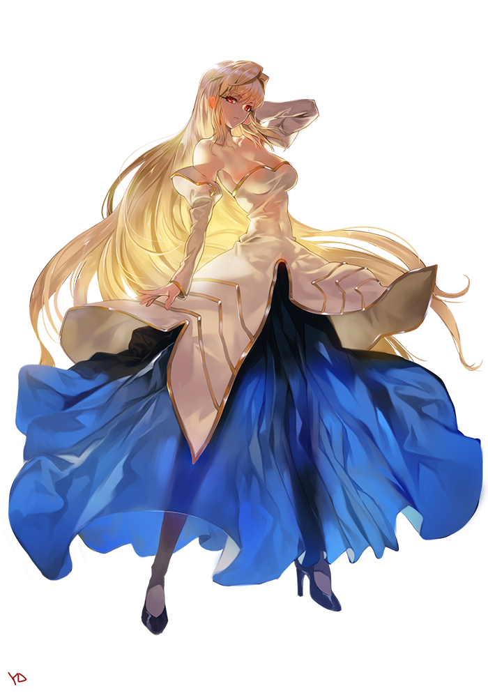 Safebooru - 1girl archetype earth arcueid brunestud bare shoulders blonde hair blue skirt ...
