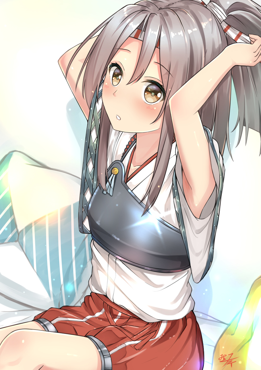 Safebooru 1girl Armpit Peek Armpits Blush Brown Eyes Collarbone 0537