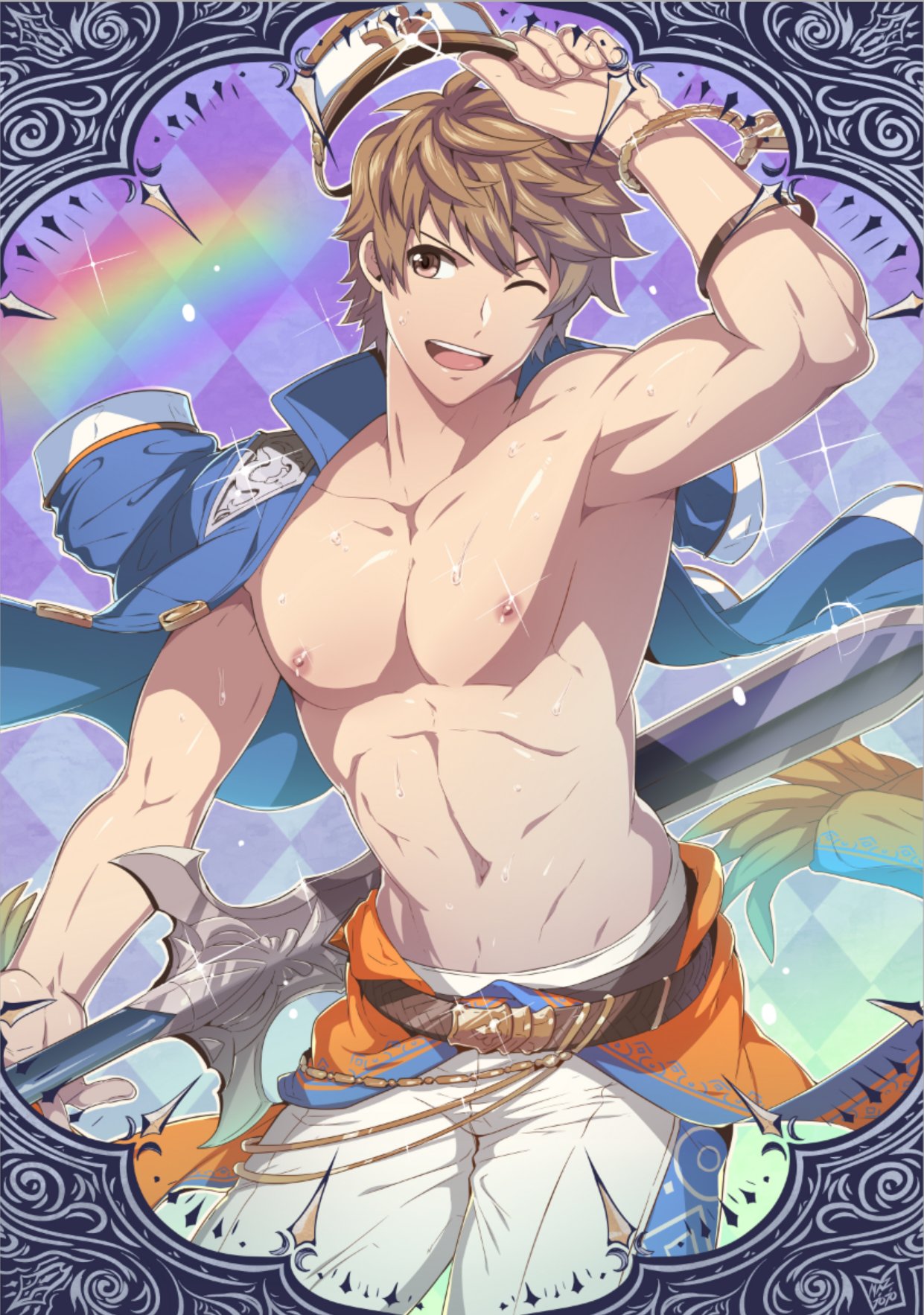 Safebooru - 1boy :d adjusting clothes adjusting hat contrapposto gran (granblue fantasy ...