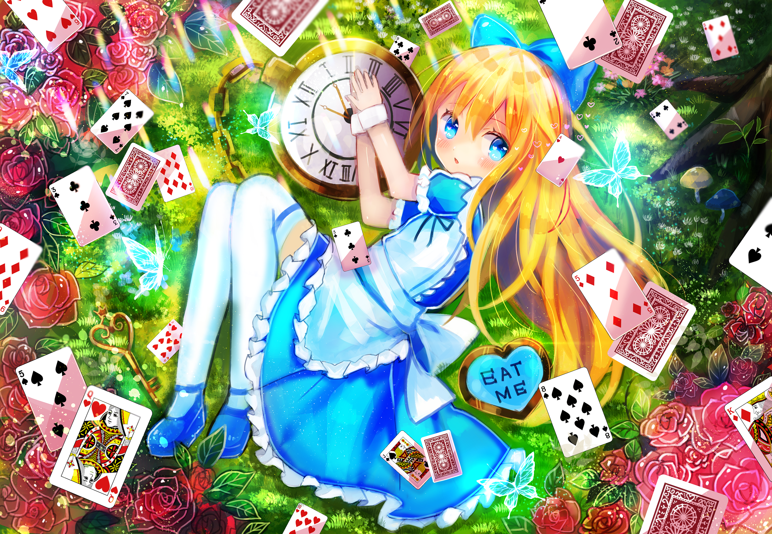 Safebooru - 1girl alice (wonderland) alice in wonderland animal apron bangs blonde hair blue bow ...