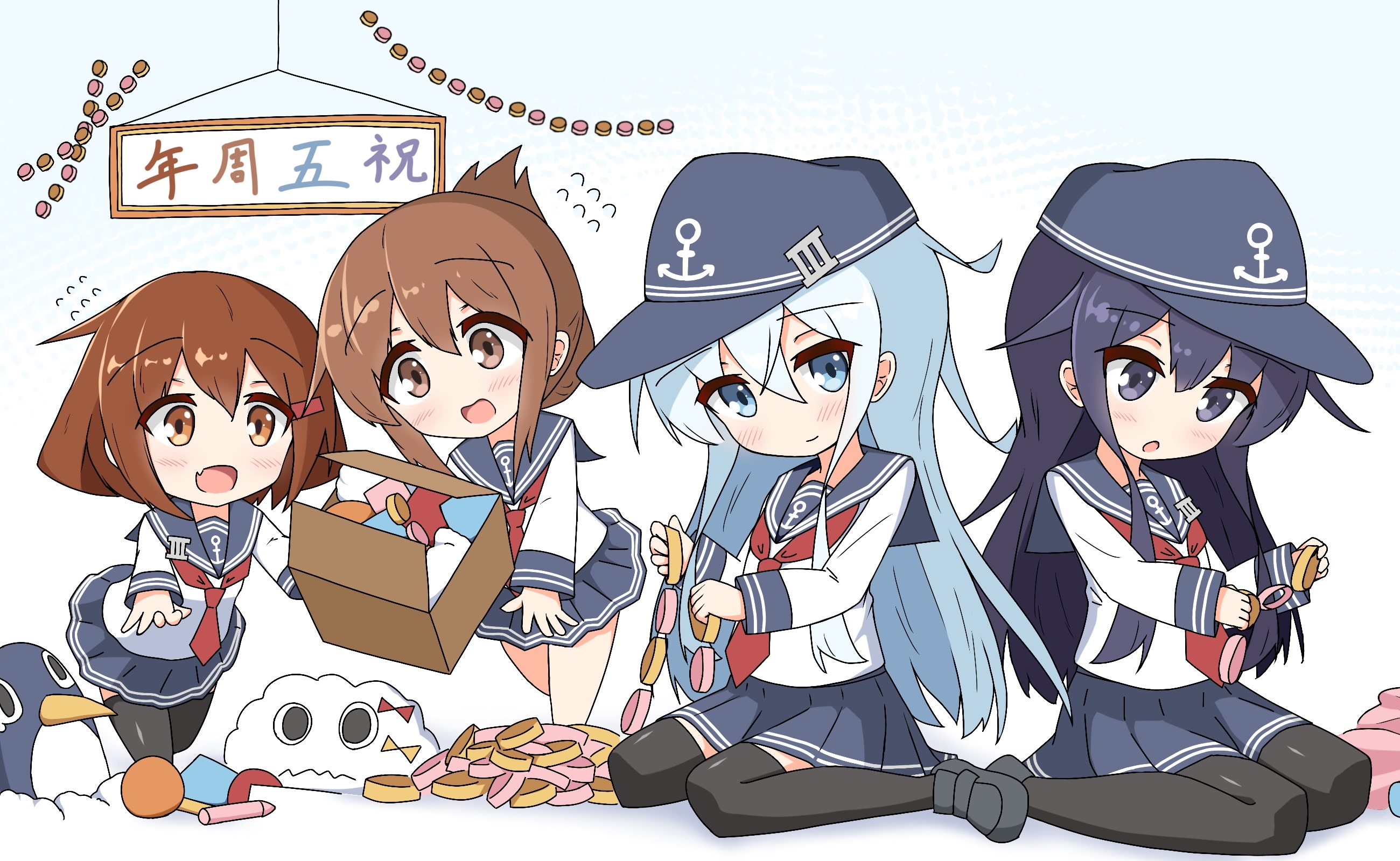 Safebooru - 4girls akatsuki (kantai collection) black legwear blue eyes bracelet brown eyes ...