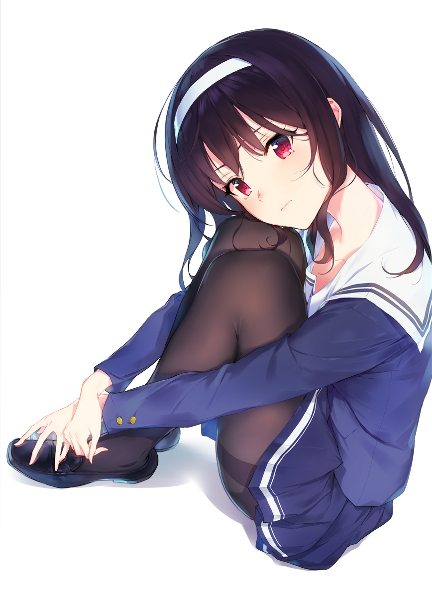 Safebooru - 1girl bangs black hair black legwear closed mouth hairband highres kasumigaoka utaha ...