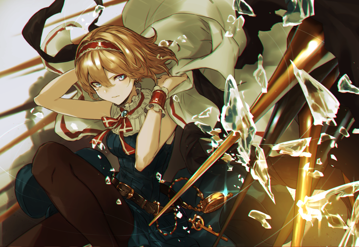 Safebooru - 1girl alice margatroid ascot bell black legwear blonde hair blue dress blue eyes ...