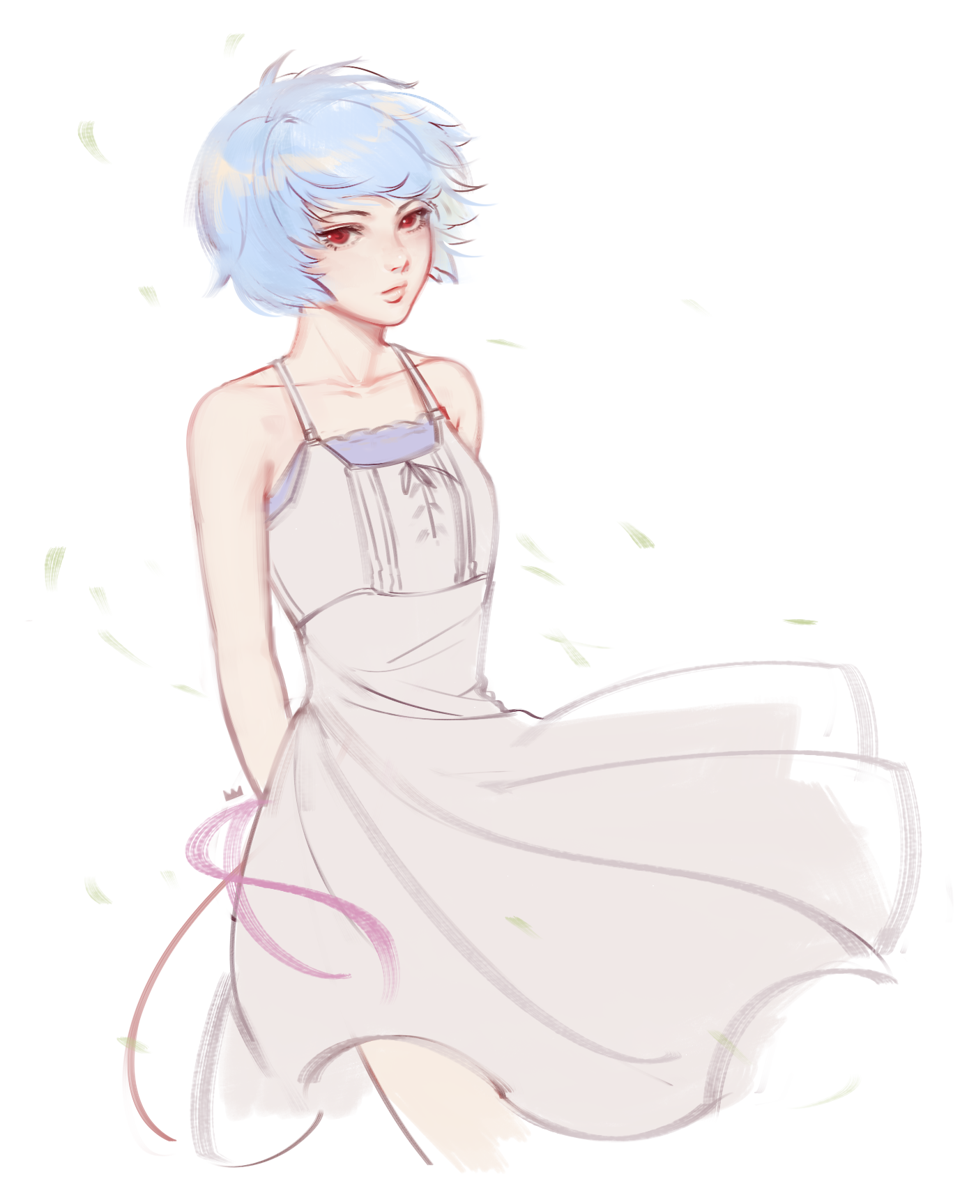 Safebooru - 1girl arms behind back ayanami rei dress expressionless highres neon genesis ...