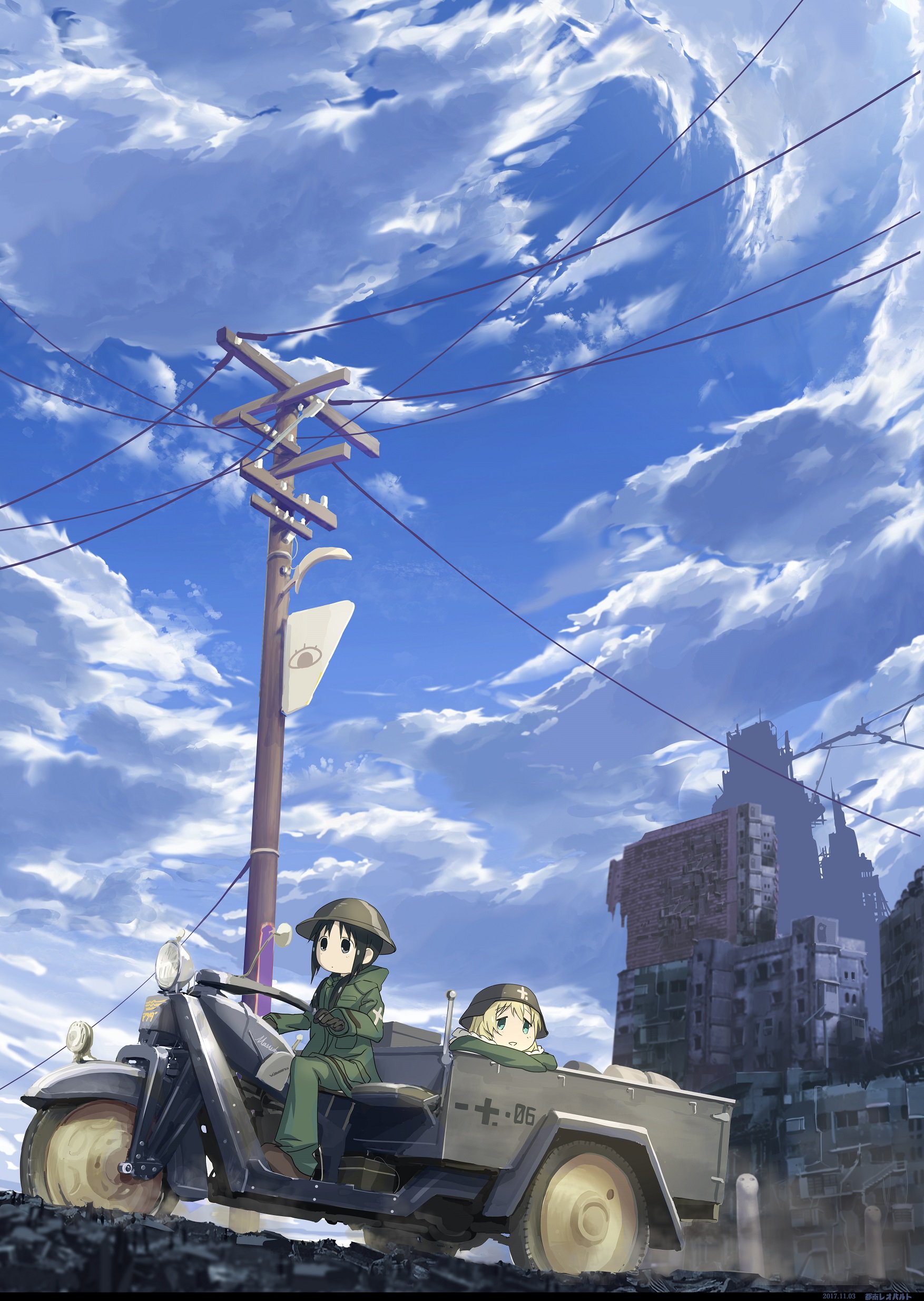 Safebooru - 2girls absurdres artist name black footwear black gloves black hair blonde hair blue ...