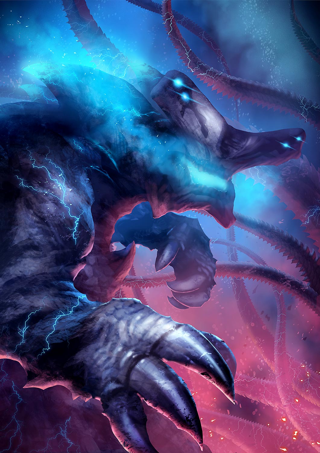 Safebooru - claws electricity glowing glowing eyes highres kaijuu ...