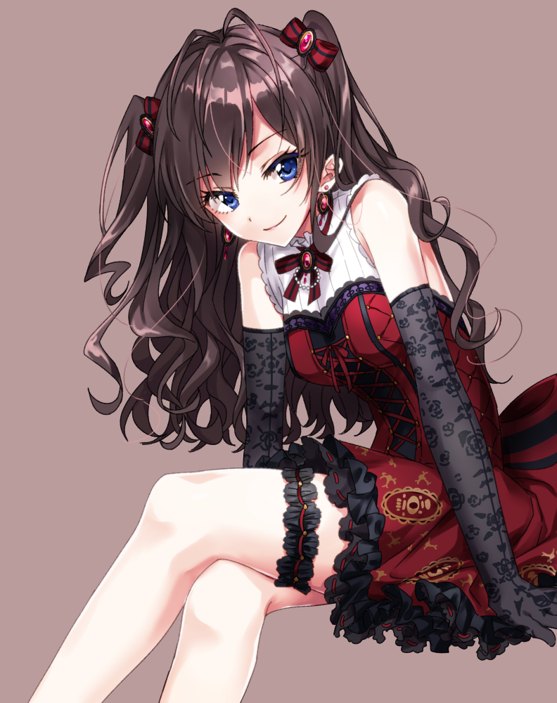 Safebooru - 1girl antenna hair bangs black gloves blue eyes bow breasts brooch brown hair closed ...