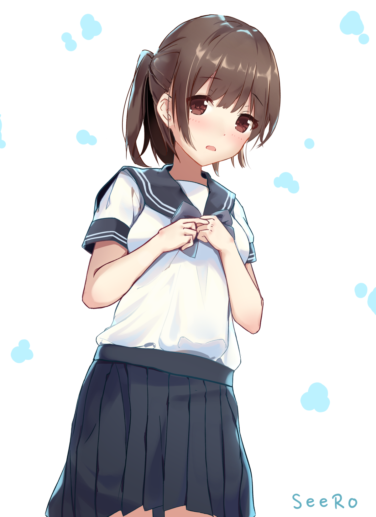 Safebooru - 1girl artist name bangs black sailor collar black skirt blush breasts brown eyes ...