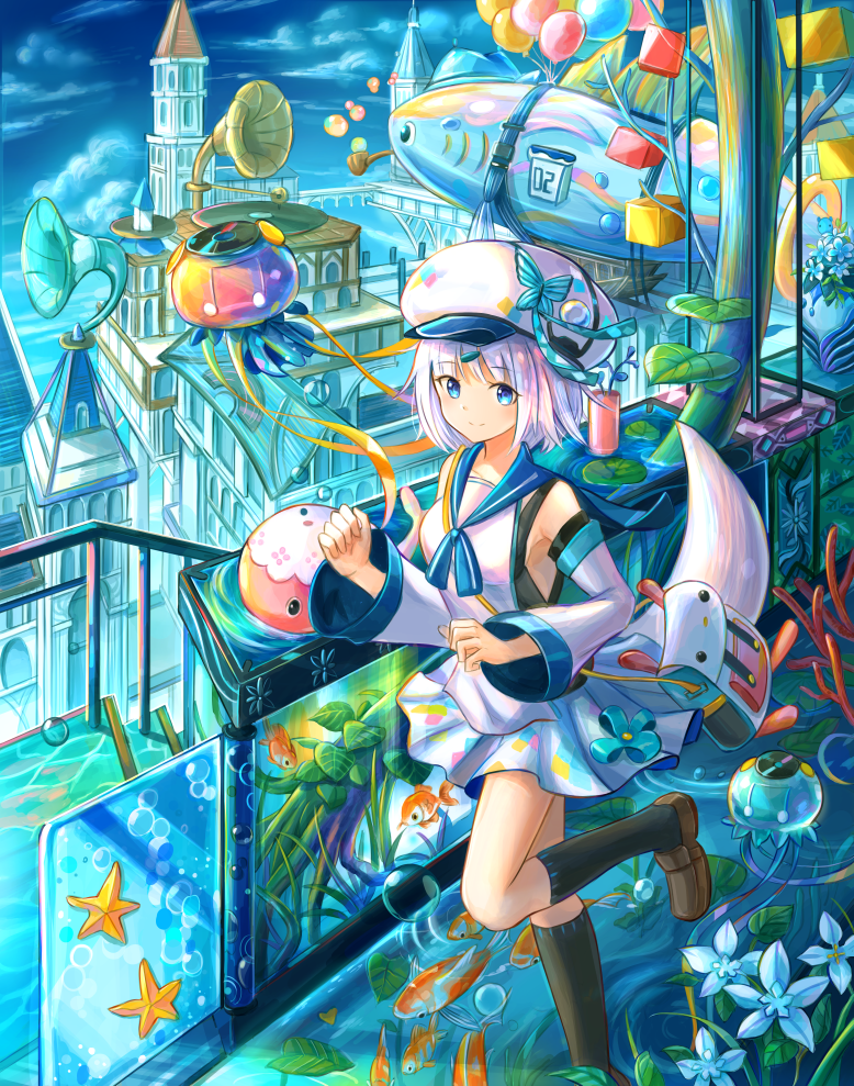 Safebooru 1girl Balloon Black Legwear Blue Eyes Breasts Bubble Bug 8451