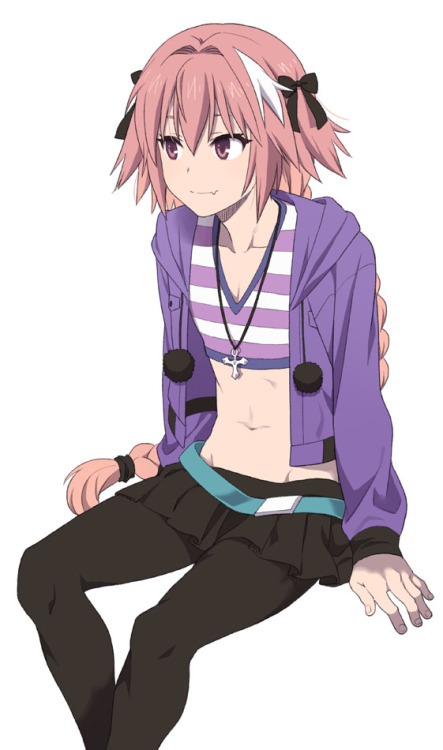 Safebooru - 1boy androgynous astolfo (fate) bangs belt black legwear black ribbon black skirt ...