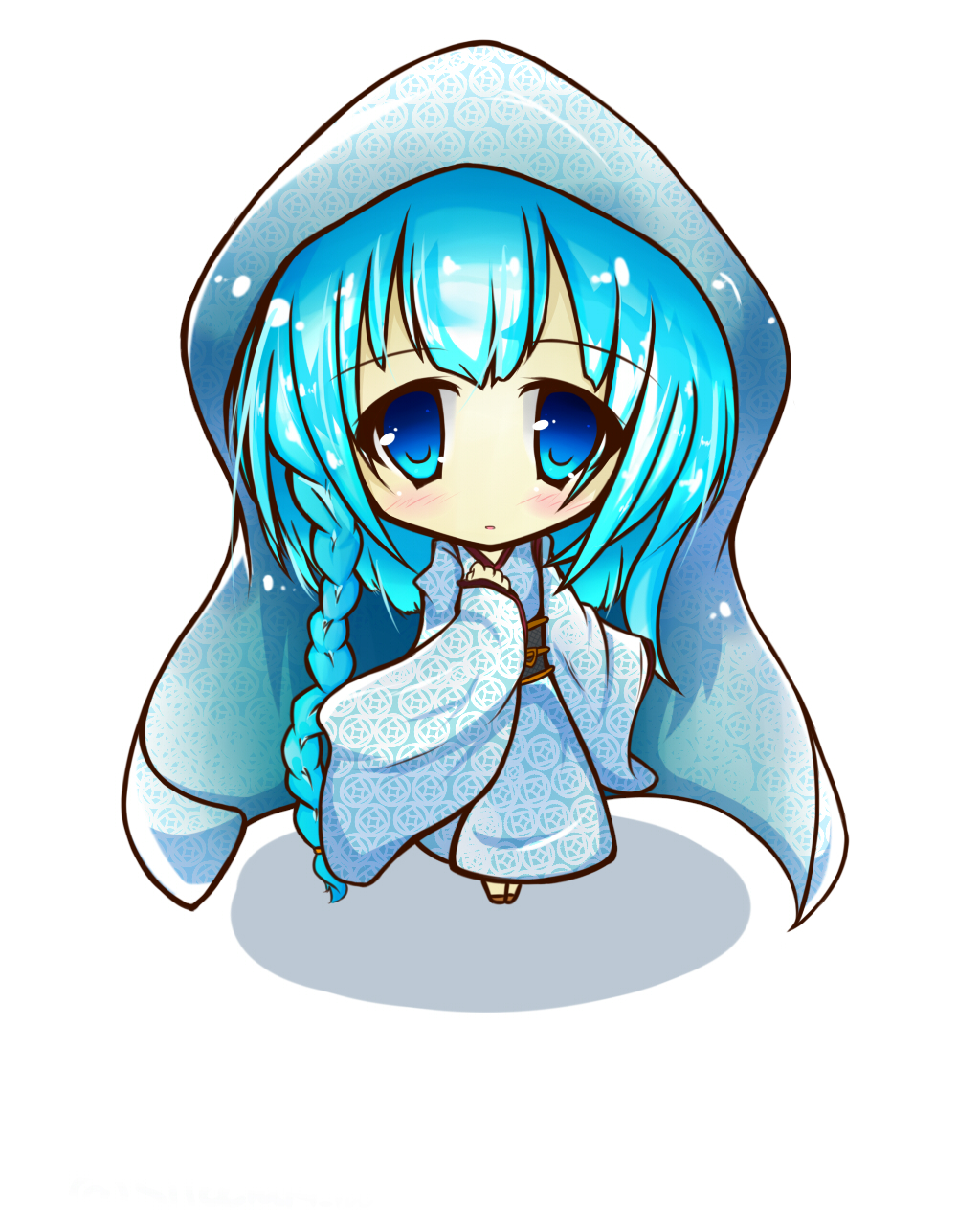 Safebooru - 1girl blue eyes blue hair blush braid chibi cloak highres ...