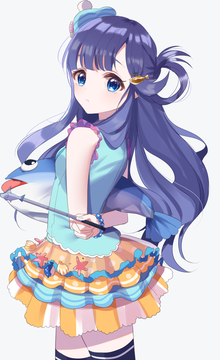 Safebooru - 1girl asari nanami bare shoulders beret blue eyes blue hair blue legwear blue shirt ...