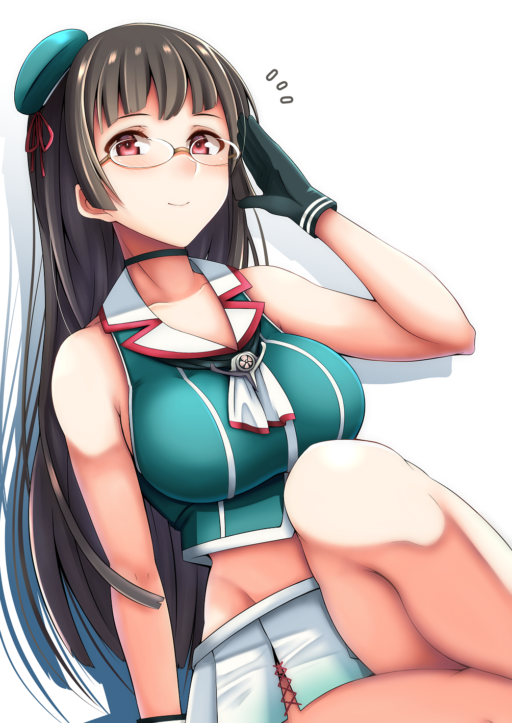 Safebooru - 1girl adjusting eyewear beret black gloves black hair breasts choker choukai (kantai ...