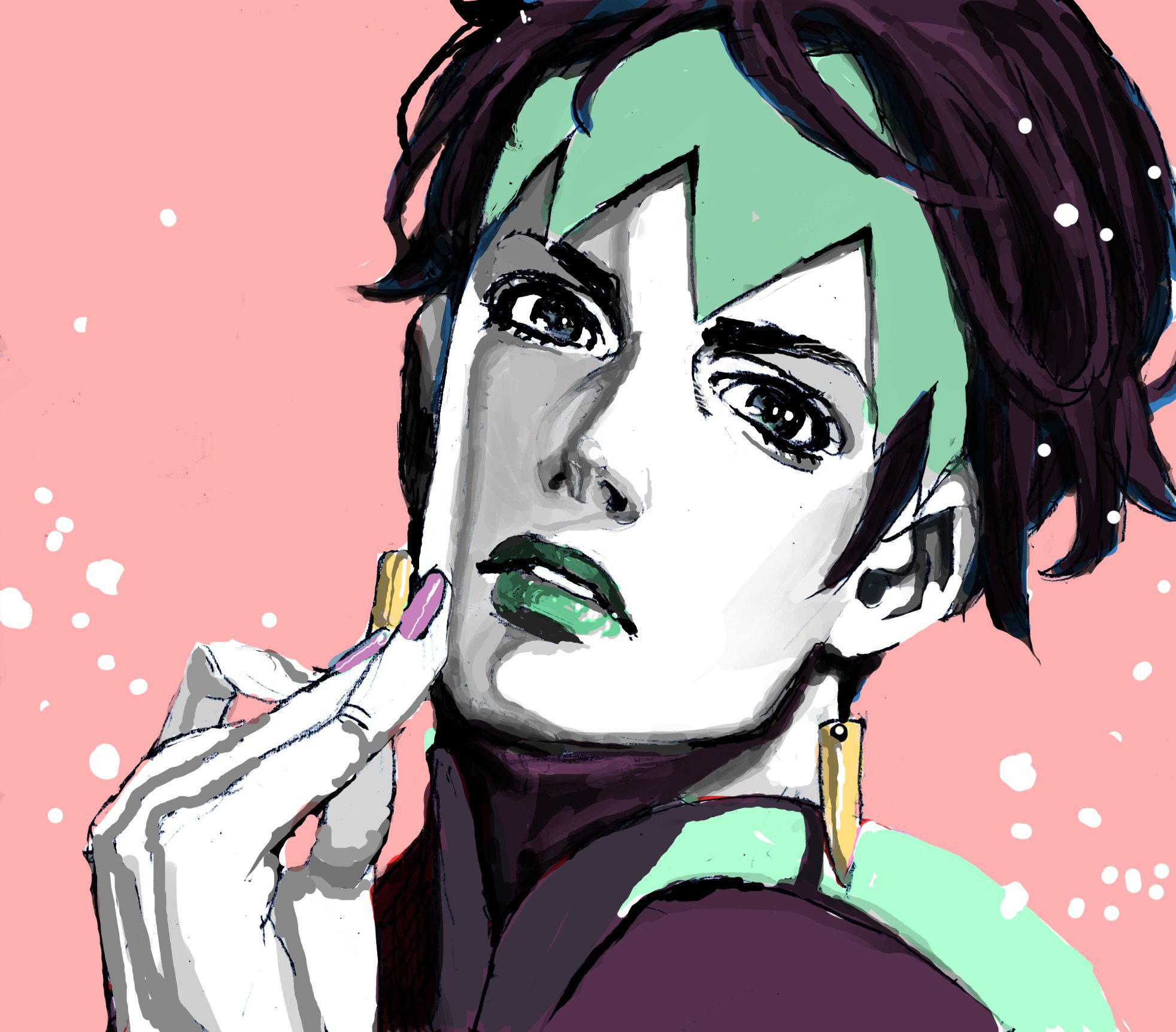 Safebooru - 1boy black hair diamond wa kudakenai earrings green ...