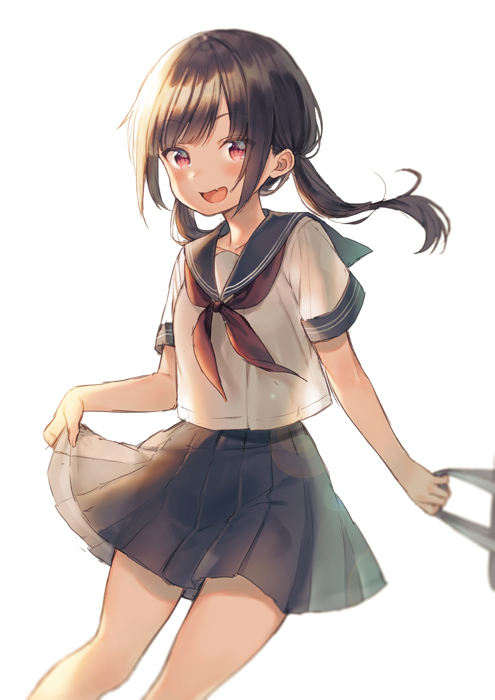 Safebooru - 1girl :d bangs black sailor collar black skirt blush brown hair commentary request ...