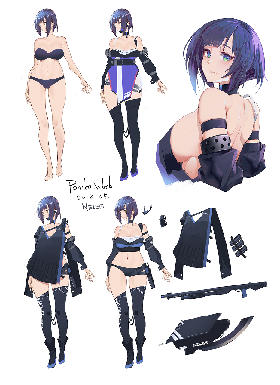 Safebooru - 1girl arm strap artist name asymmetrical legwear back bangs bare back bare shoulders ...