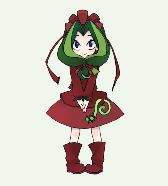 Safebooru - boots cosplay front ponytail green hair hair ribbon ...
