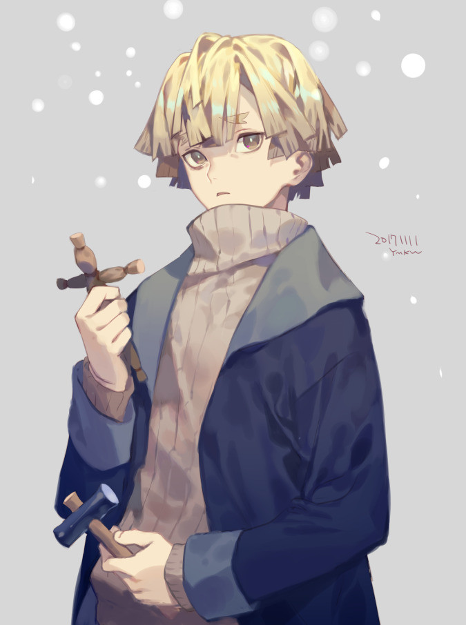 Safebooru - 1boy agatsuma zenitsu blonde hair blue coat bright pupils ...