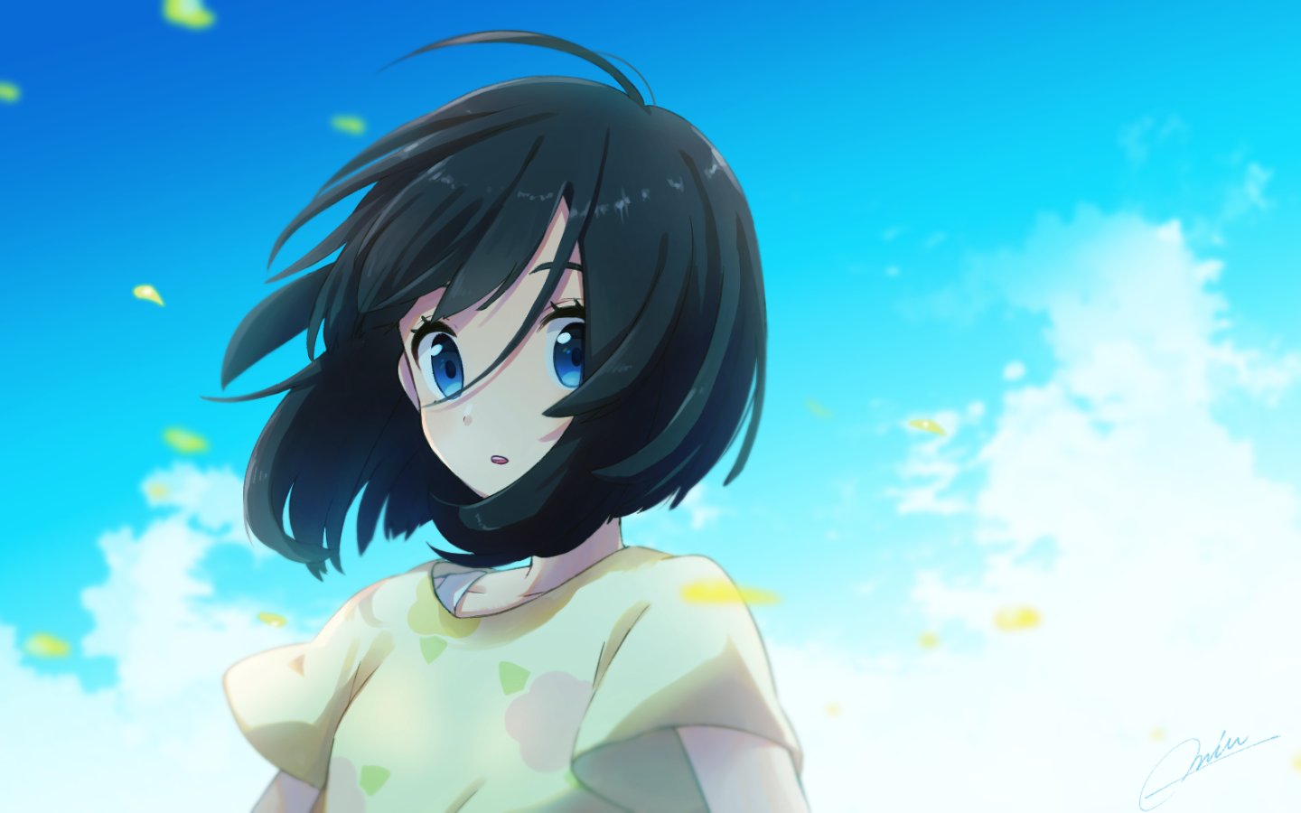 Safebooru - 1girl black hair blue eyes blue sky clouds day miu (miuuu ...