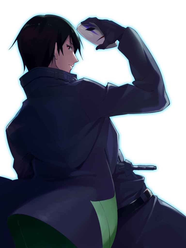 Safebooru - 1boy belt black coat black gloves black hair coat cowboy shot darker than black from ...