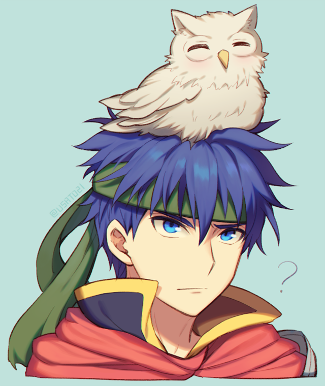 Safebooru - 1boy 1other ? angry bird blue eyes blue hair cape confused ...
