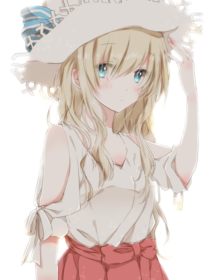 Safebooru - 1girl blonde hair blue eyes eyebrows visible through hair hakama skirt hat hiro ...