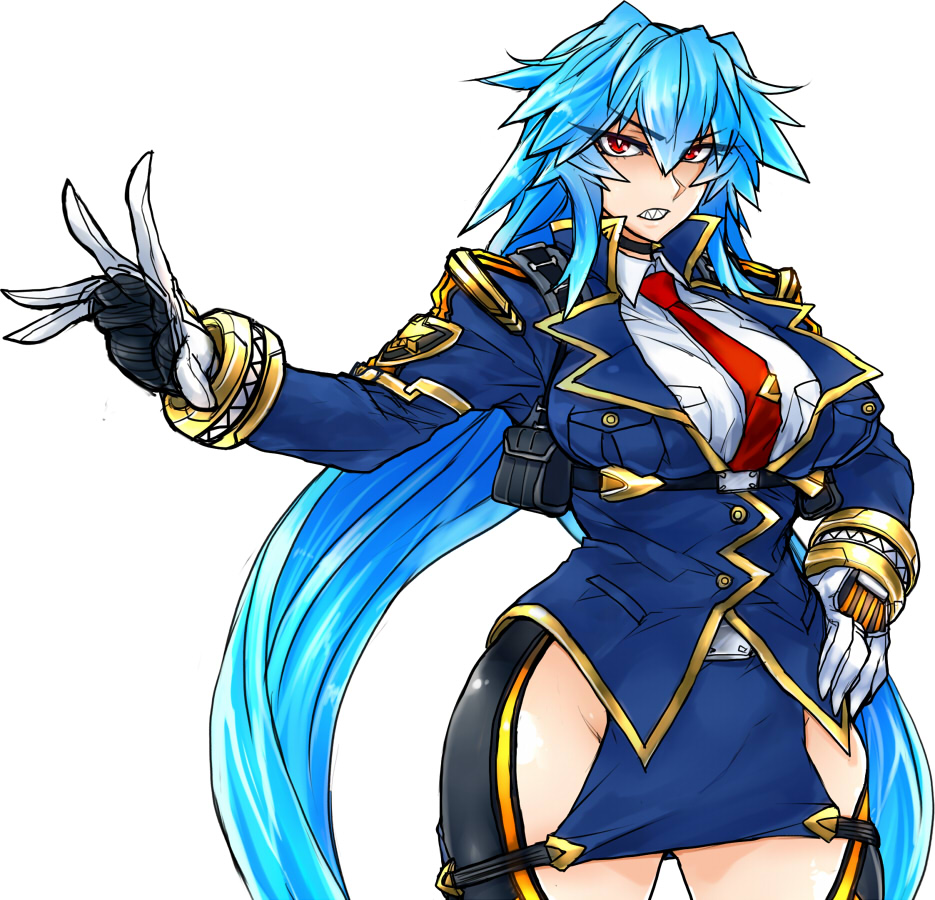 Safebooru - 1girl belt black choker blue hair blue jacket blue skirt breasts bright pupils ...