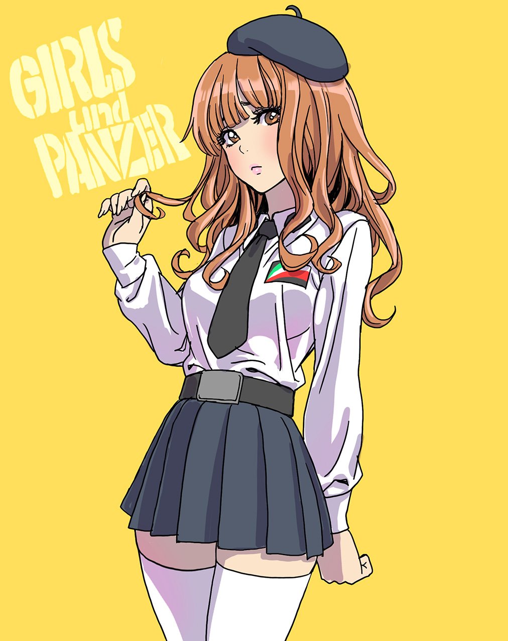 Safebooru - 1girl anzio school uniform bangs belt beret black hat black neckwear black skirt ...