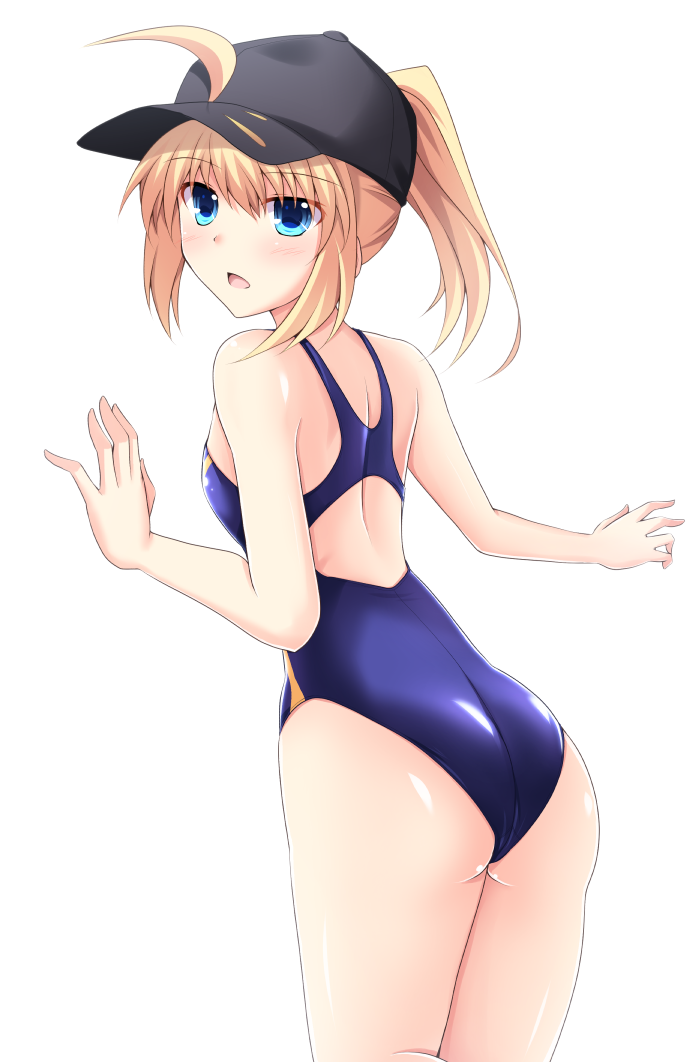 Safebooru - 1girl ahoge artoria pendragon (all) ass baseball cap blonde hair blue eyes blue hat ...