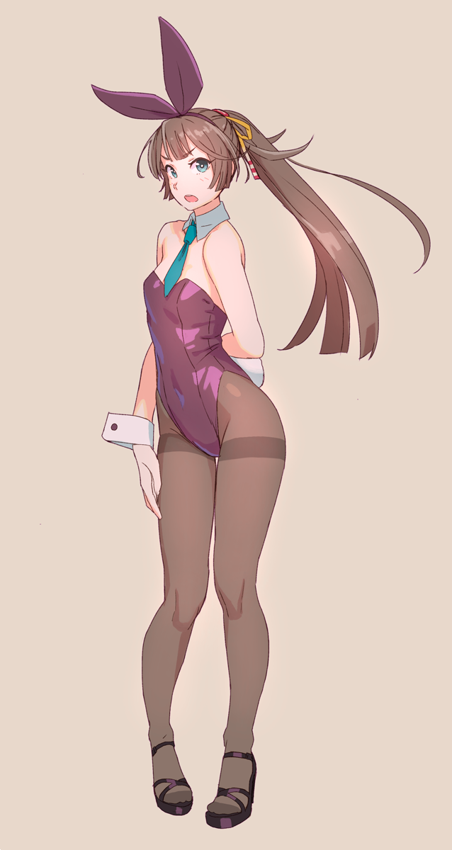 Safebooru - 1girl adapted costume animal ears aqua eyes black footwear brown hair brown legwear ...