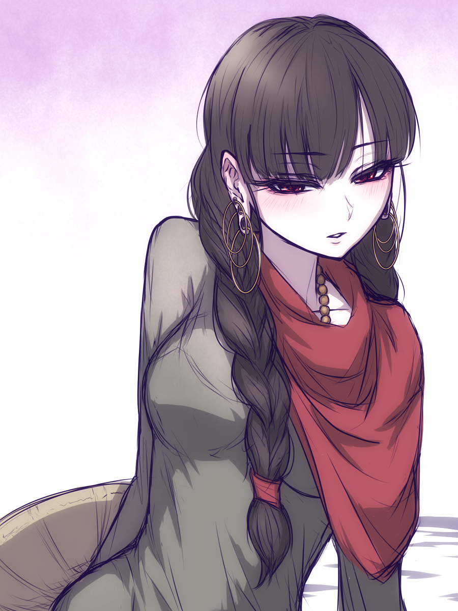 Safebooru - 1girl ajirogasa bangs bead necklace beads black hair blush braid breasts brown hat ...