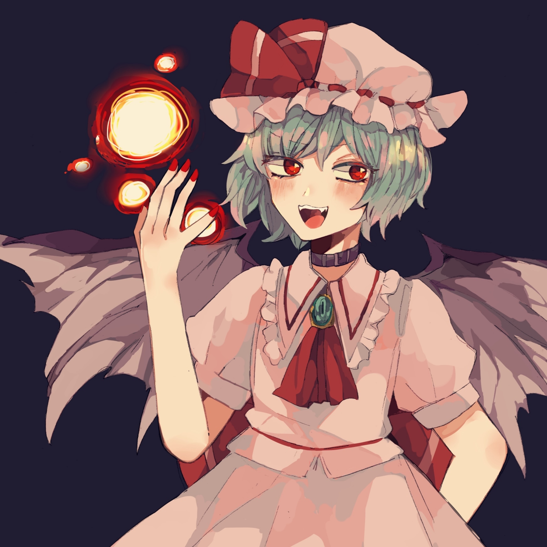 Safebooru - 1girl bat wings blue hair blush choker highres open mouth ...