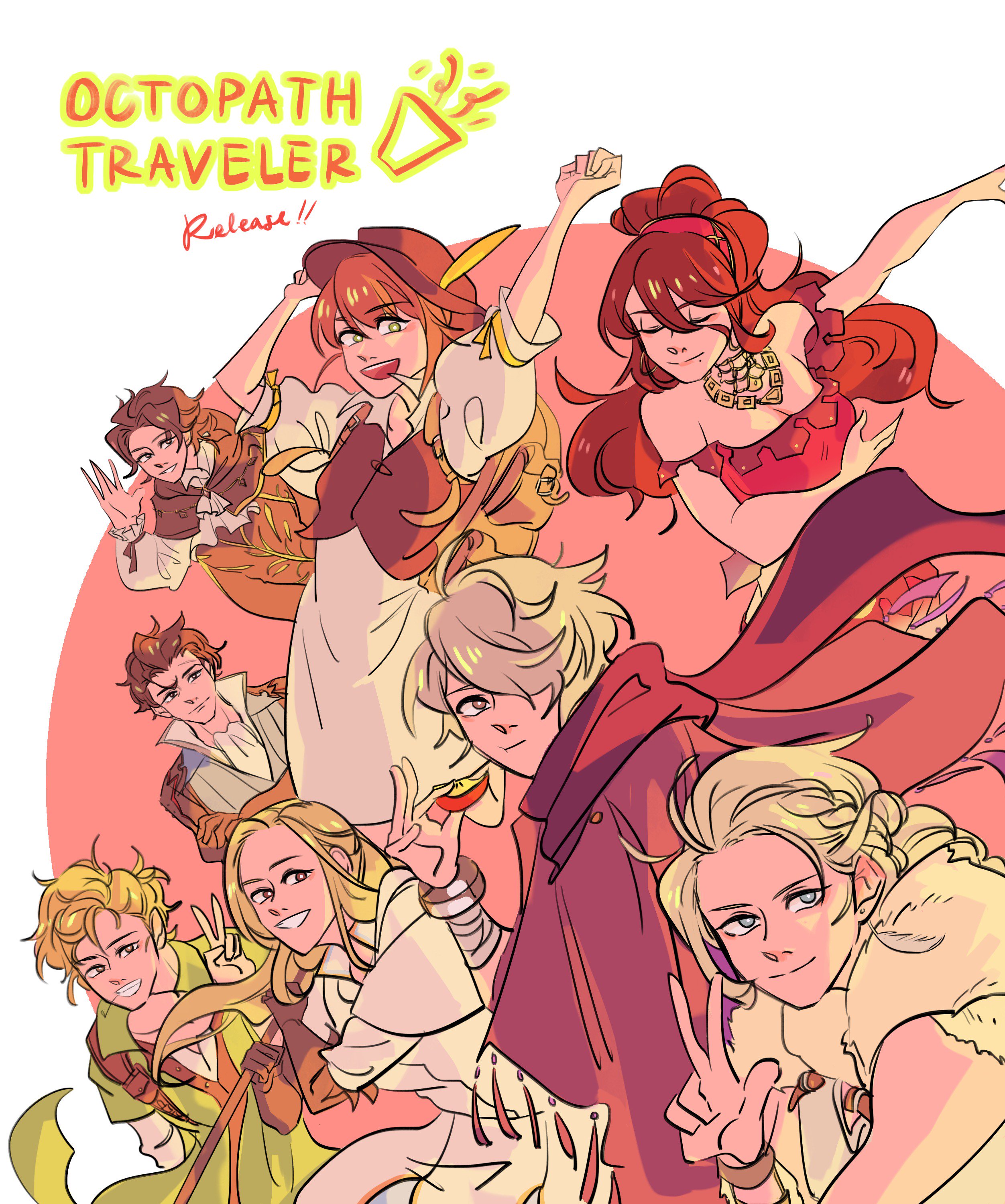Safebooru - 4boys 4girls absurdres alfyn (octopath traveler) asteraws ...