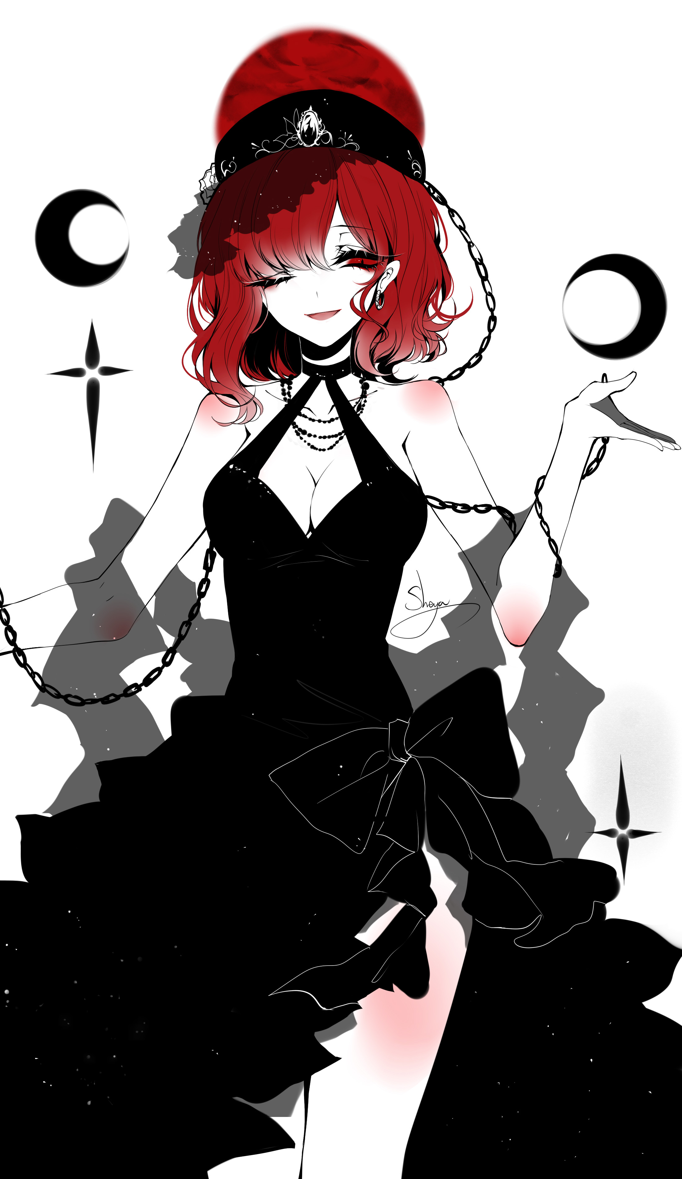 Safebooru - 1girl ;d absurdres alternate costume artist name bare arms bare shoulders black bow ...