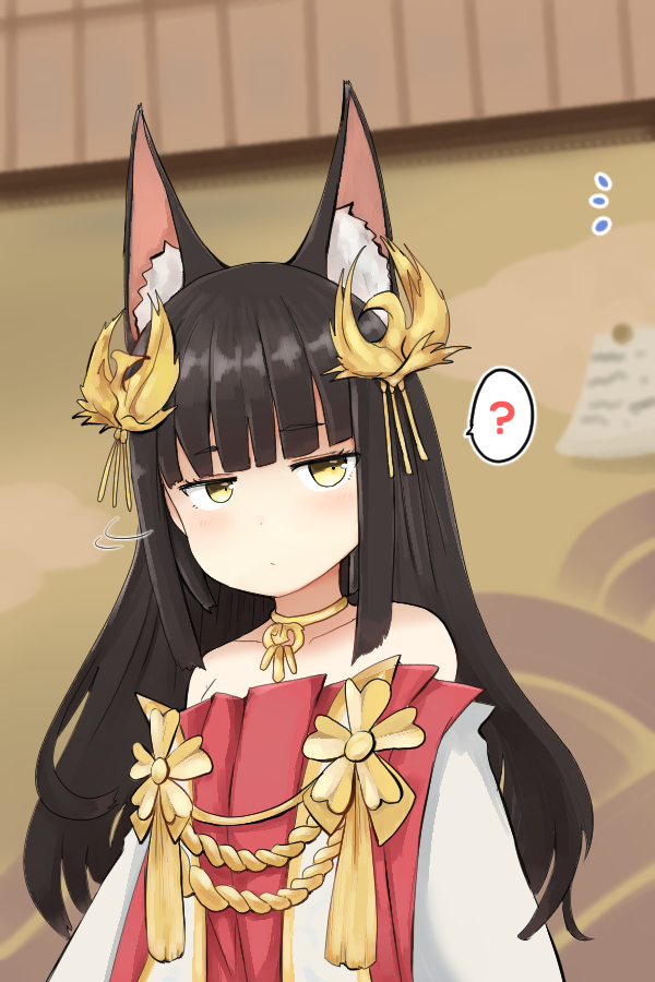 Safebooru - 1girl ? animal ears azur lane bangs bare shoulders black hair blunt bangs blush ...
