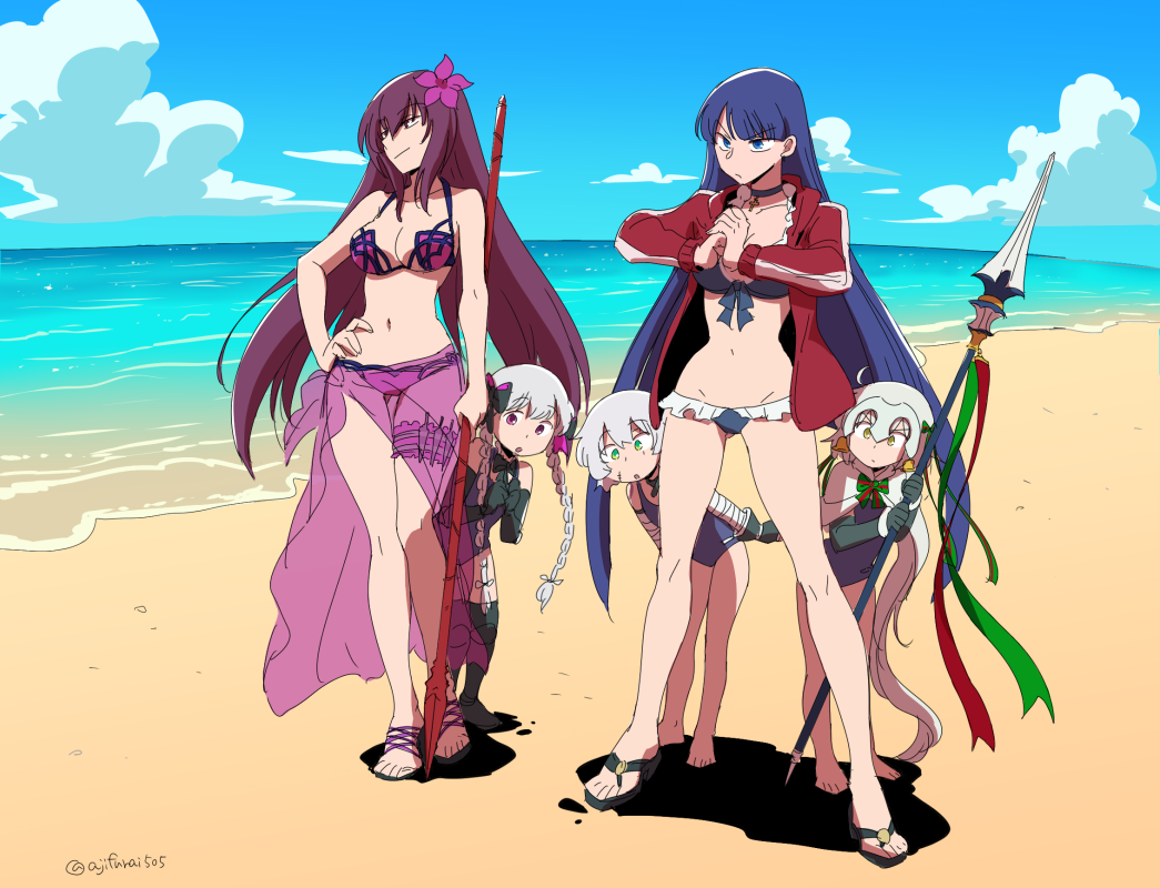 Safebooru - 5girls :o asaya minoru bandage bandaged arm bandages bangs bare arms bare legs bare ...