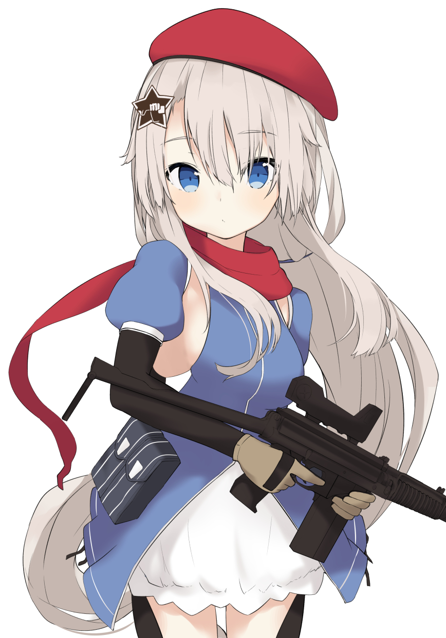 Safebooru - 1girl 9a-91 9a-91 (girls frontline) assault rifle bangs beret blue eyes breasts ...