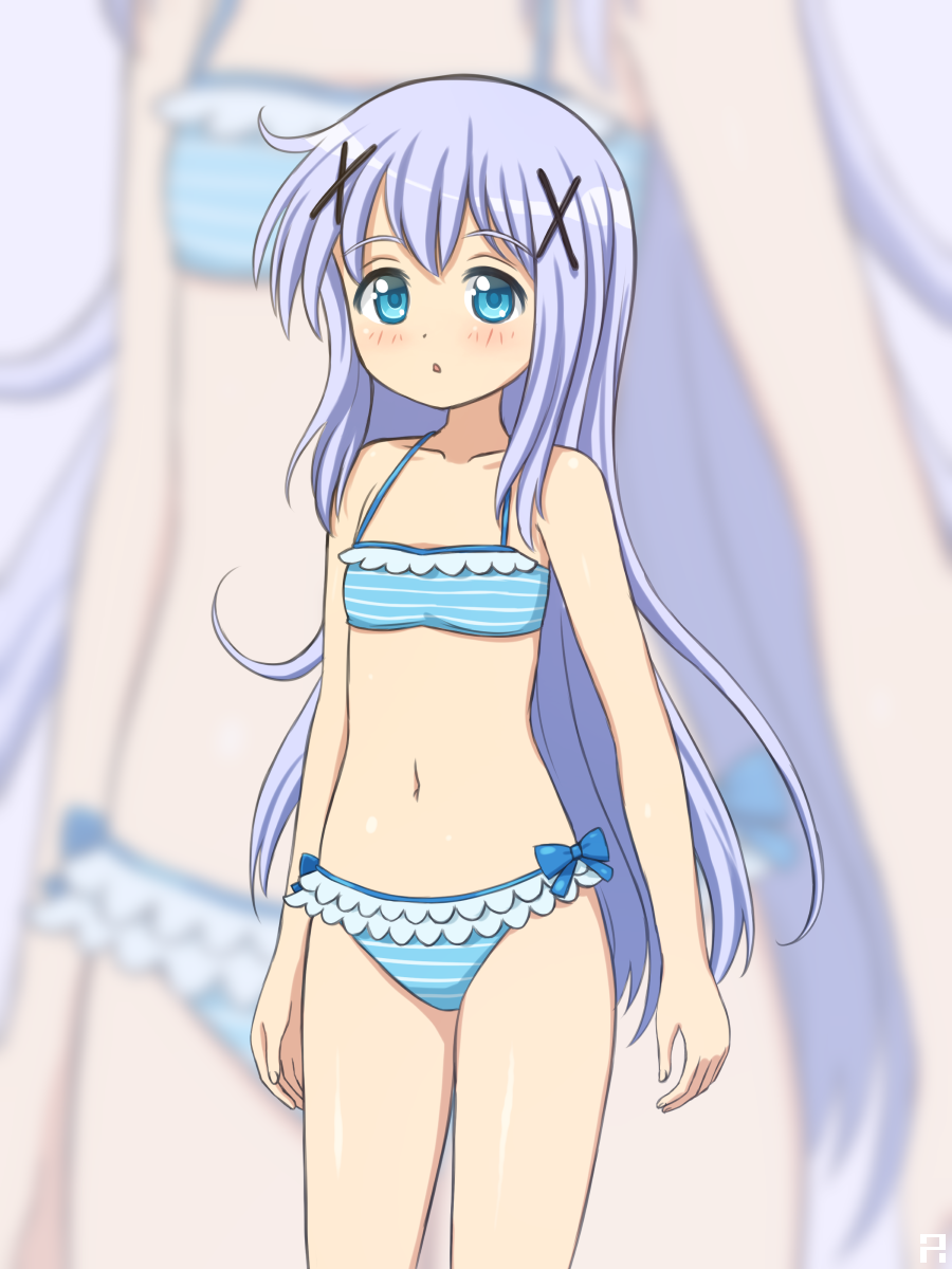 Safebooru - 1girl :o aposine bikini blue bikini blue bow blue eyes blue hair blush bow eyebrows ...