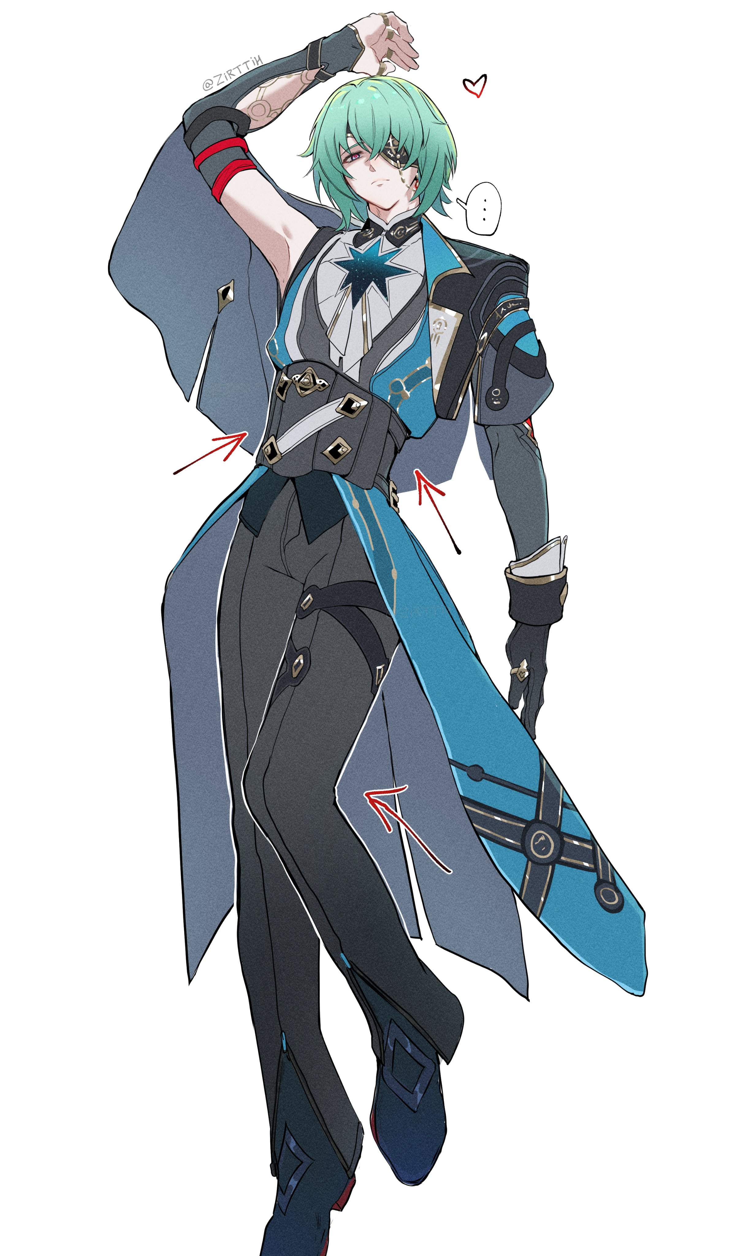 Safebooru - ... 1boy absurdres anaxa (honkai: star rail) aqua hair arm up black corset black ...