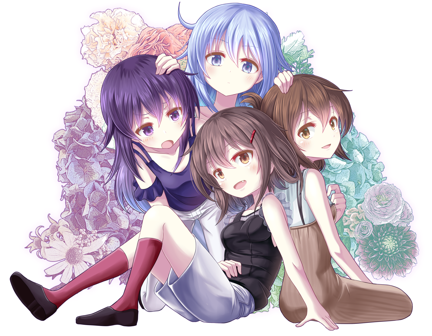 Safebooru - 4girls akatsuki (kantai collection) black shirt blue eyes blush breasts brown eyes ...