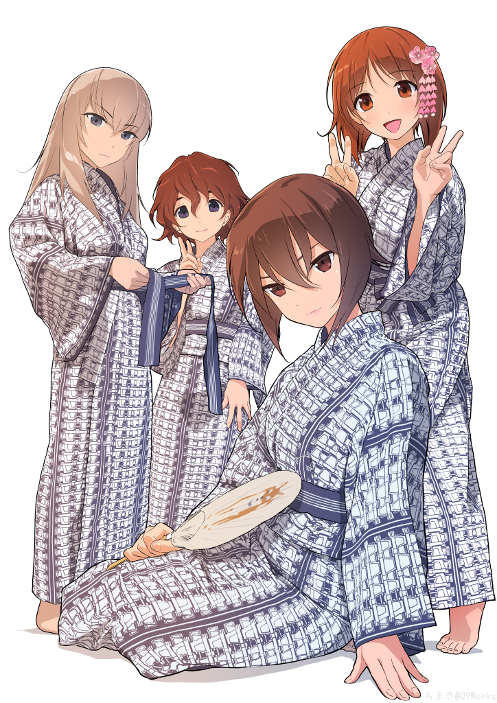 Safebooru - 4girls akaboshi koume akagi (fmttps) arm support artist name bangs bath yukata blue ...